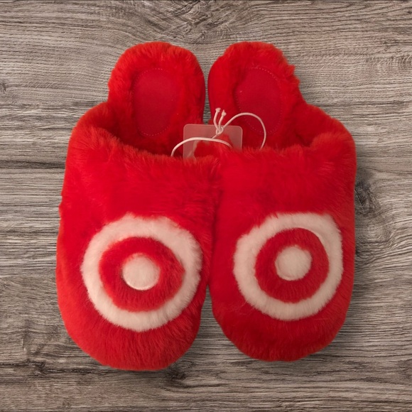 Target | Shoes | Nwt Target Red Furry Slippers With Logo So Cute Never ...